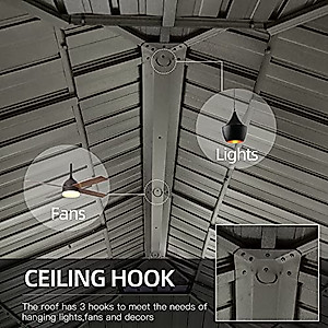 Domi 12x18FT Hardtop Gazebo with Netting & Curtains, Outdoor Aluminum Frame Gazebo with Galvanized Steel Double Roof, Outdoor Permanent Metal Pavilion for Patio Deck Lawn and Garden, Brown