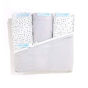 QuickZip Crib Sheet Set - Faster, Safer, Easier Baby Crib Sheets - Includes Gray Wraparound Base & 3 Zip-On Sheets - 2 Gray Dot Cotton, 1 Gray Cotton - Fits All Standard Crib Mattresses