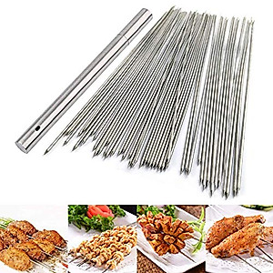 BigOtters Barbecue Skewers, 100PCS Skewers for Grilling Stainless Steel Skewers BBQ Needle Sticks Metal Skewers for Meat Shrimp Chicken Vegetable Outdoor Cooking
