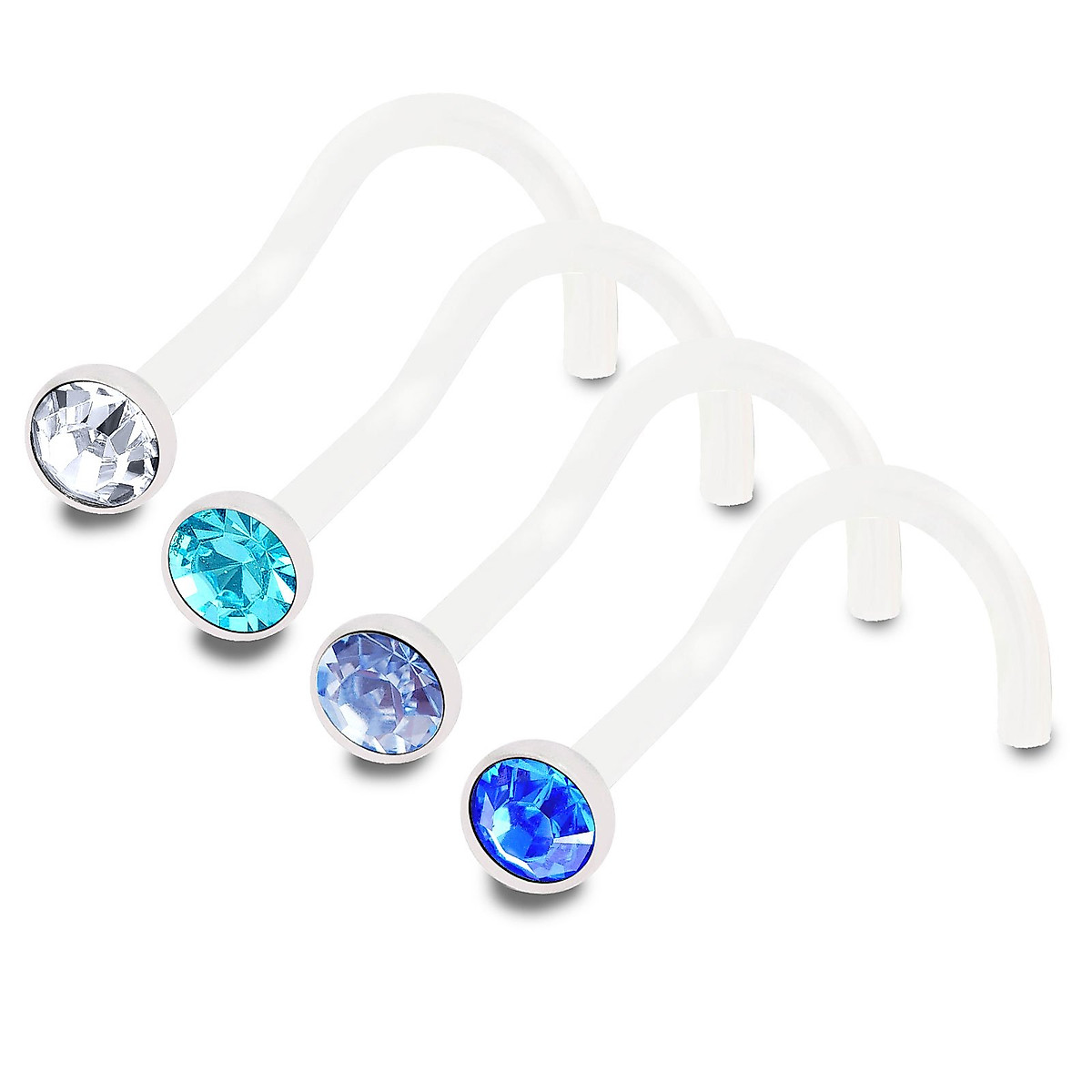bodyjewellery 4pcs 18g 1.0mm nose stud screw Flexible Acrylic Nostril Rings Piercing jewelry 2.5mm Crystal BPAC CR LSP SP AQ