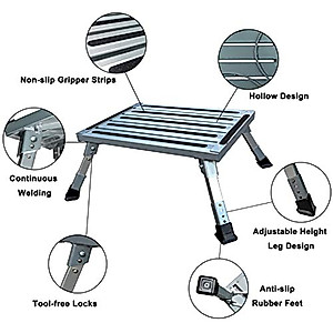 HELESIN RV-Folding-Step, 19" x 14.5" Aluminum Platform Step and Ladder Supports Up to 1,000lbs, Includes Non-Slip Rubber Feet, More Stable for Trailer, Motorhome, SUV, Camping