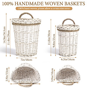 AceList Set of 2 Handmade Wall Hanging Baskets - Woven Wicker Wall Baskets Perfect for Boho Rustic Farmhouse Wall Decor(White)