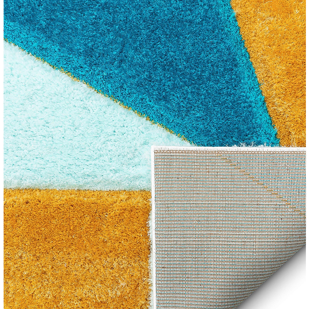 Well Woven Walker Blue Triangle Boxes Thick Soft Plush 3D Textured Shag (5'3" x 7'3") Area Rug