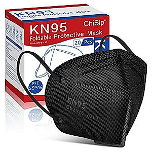 ChiSip KN95 Face Mask 20 Pcs, 5-Ply Cup Dust Safety Masks, Breathable Protection Masks Against PM2.5 for Men & Women, Black