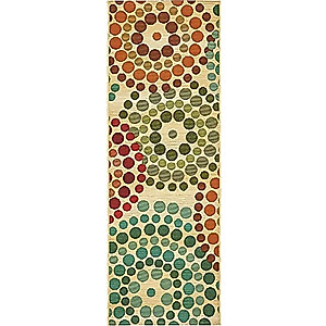 Unique Loom Outdoor Modern Collection Area Rug - Spark (2' x 6' 1" Runner, Beige/ Burgundy)