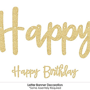 Big Dot of Happiness Adult 70th Birthday - Gold - Birthday Party Letter Banner Decoration - 36 Banner Cutouts - No-Mess Real Gold Glitter Happy Birthday Banner Letters