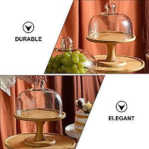 DOITOOL 1 Set Cake Plate with Dome Footed Pastry Wood Service Stand Glass Food Plate Lid Cupcake Stand Plate Server Baking Cake Dessert Display Platter Cover