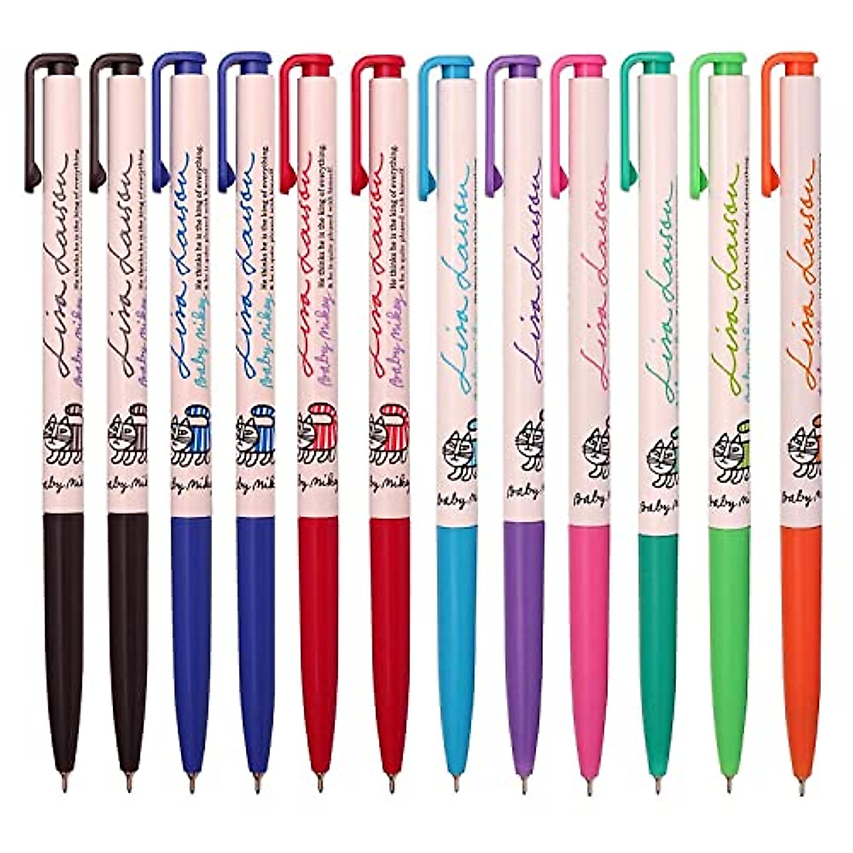 Xeno 0.38mm Baby Mikey Lisa Character Slim Ballpoint Pen, Baby Mikey Lisa, Assorted 12 Colors