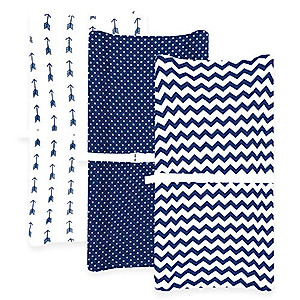 Changing Pad Cover – Baby Changing Pad Covers 4 Pack – Boy or Girl Changing Pad Cover – Pure Cotton Machine Washable Navy and White Changing Table Cover – Diaper Changing Pad Cover Sheets