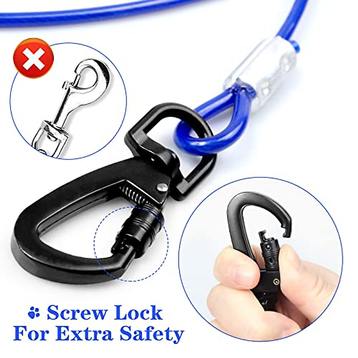 Tie Out Cable for Dogs, 50FT Dog Leads for Yard Chew Proof, Heavy Duty Dog Tie Out Cable for Large Dogs Up to 250lbs, Durable Dog Runner for Yard or Camping