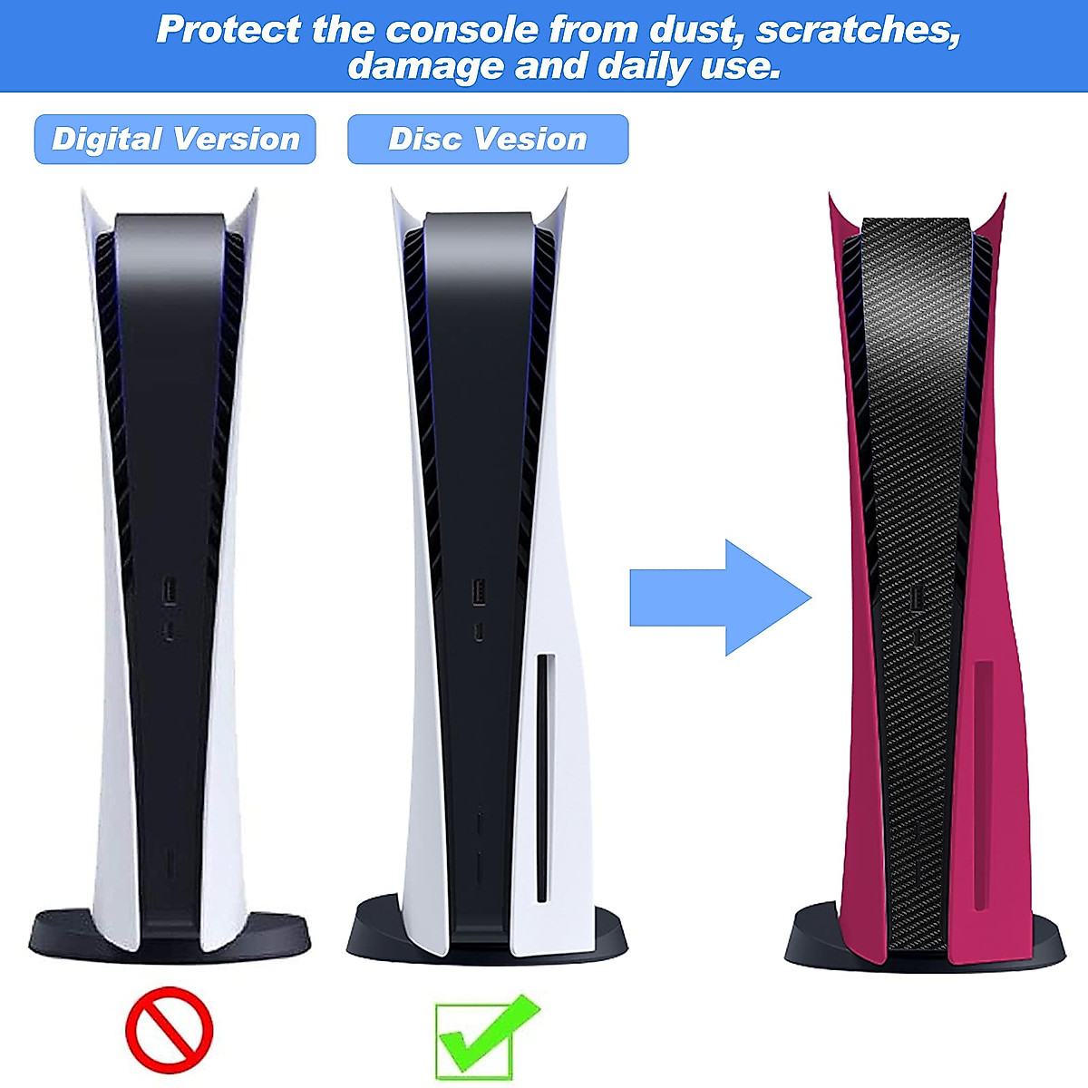 for PS5 Plate with Black Middle Skin, Cover Shell Faceplate for PS5 Disc Edition, Hard Shockproof Dustproof Matte Cover Replacement Side Plate Shell for Playstation 5 Console(Cosmic Red)