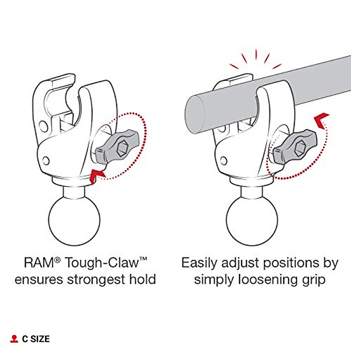 RAM Mounts RAP-404U Tough-Claw Medium Clamp Ball Base with C Size 1.5" Ball for Rails 1" to 1.6"