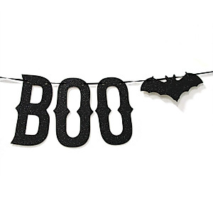 Black Glitter Hey&Boo Banner - Halloween Party Bunting Garlands - Haunted House Decorating, Indoor Outdoor Decorations