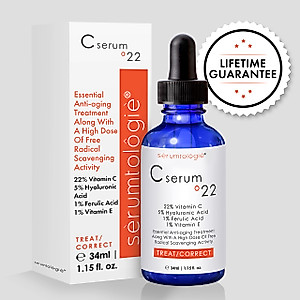 serumtologie C Serum 22 – Pure Vitamin C Serum for Face with Hyaluronic Acid & Ferulic Acid | Potent Anti-Aging Serum for Dark Spots, Fine Lines and Wrinkles | Brightening Serum - 1.15 Fl Oz