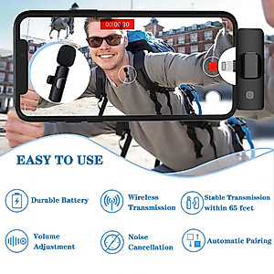Professional Wireless Lavalier Lapel Microphone, （Plug&Play/2.4GHz）, 2 Mini Wireless Recording Microphone for iPhone Video Recording, Tiktok,Live Streaming, YouTube