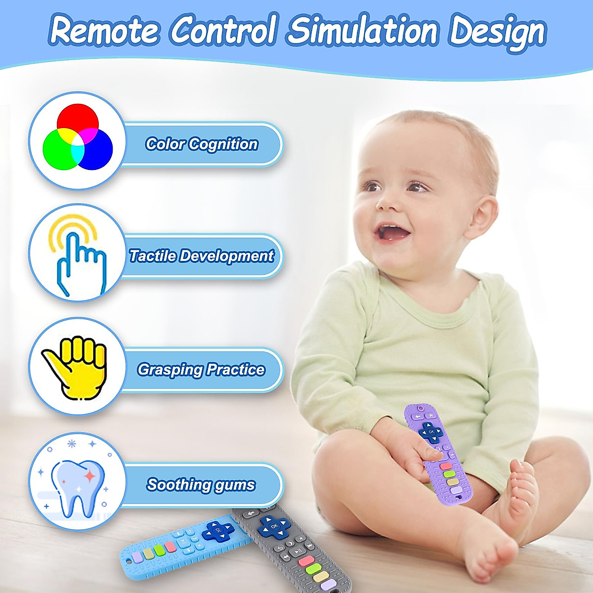 Jkevow Baby Teething Toys, Silicone Teethers Toys for Babies 0-24 Months, Remote Control Shape Baby Teethers Chew Toys, BPA Free Freezable Relief Molars Gums Pain (Pink)