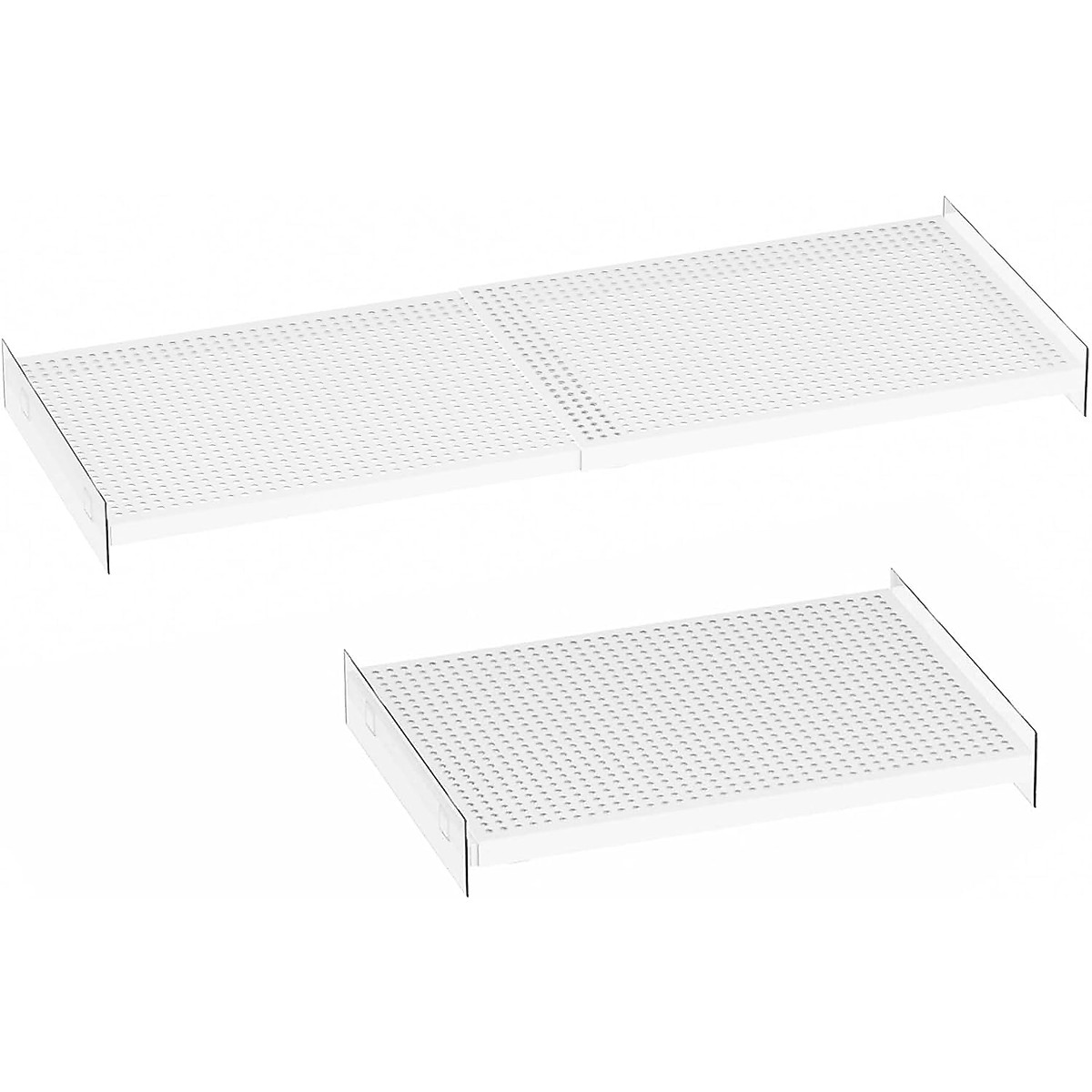 SlimmKISS Expandable Closet Tension Shelves Organizers, Adjustable Shelf for Cabinet Rack Storage Wardrobe Divider Shelving for Pantry 2 Pack (Perforated White,W11.81 x L: 17" to 31")