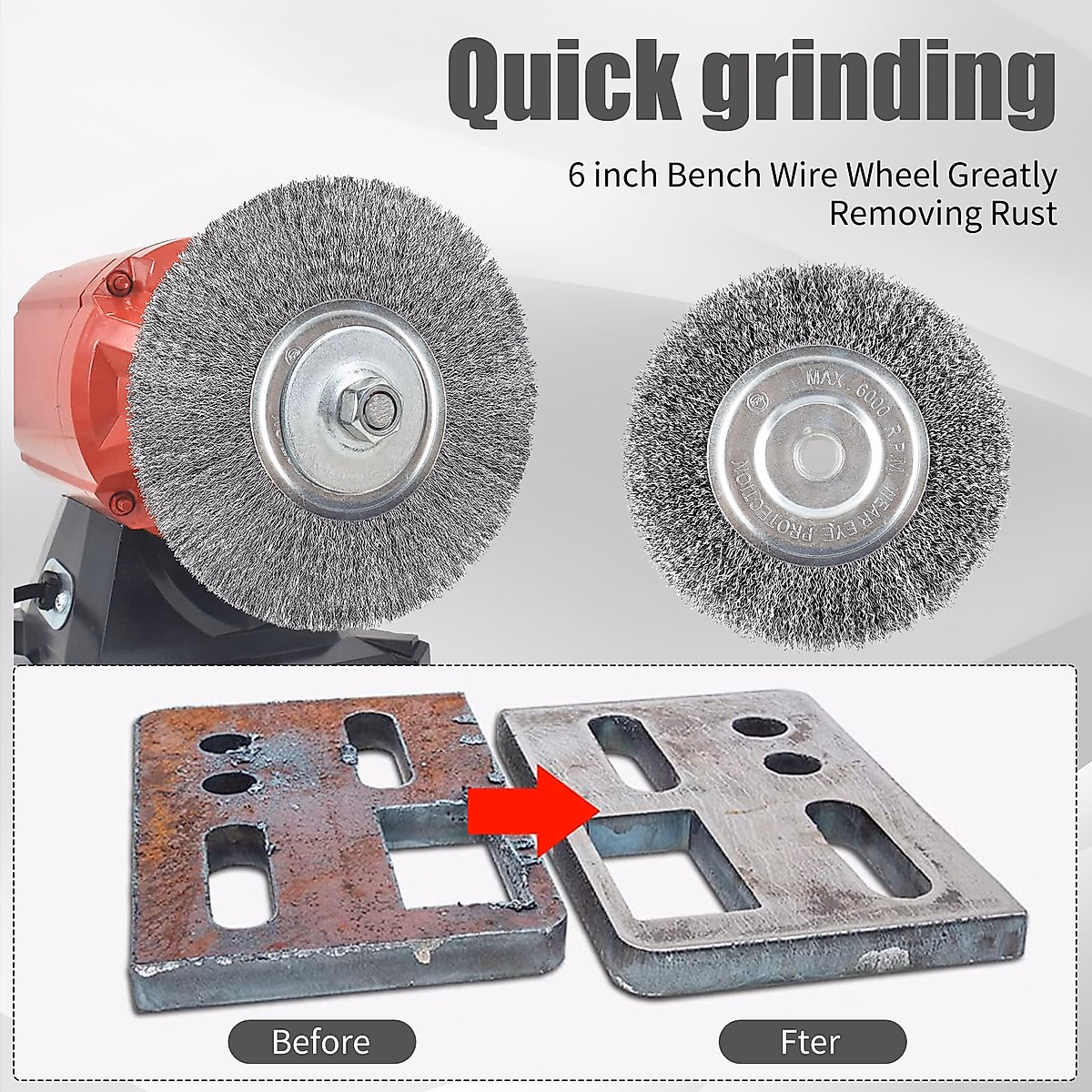 WENORA 6-Inch Wire Wheel for Bench Grinder, 0.012 Carbon Steel, Bench Grinder Wire Wheel with 1/2" & 5/8" Arbor Hole