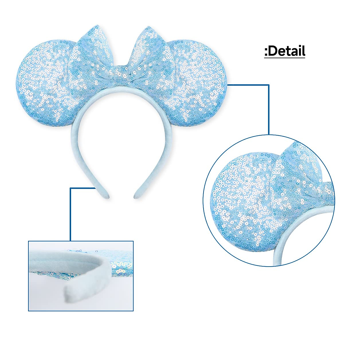 Mouse Ears headband,2pcs Sequin Headband Glitter Hairband for Baby Shower Headwear Halloween Theme Party Decorations (Pink&Blue)
