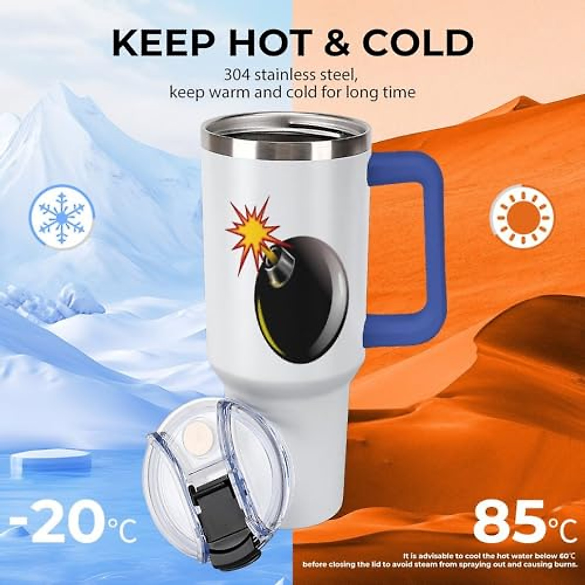 Bomb Exploded 40oz Water Bottle Double Wall Insulated Tumbler with Handle Leakproof Travel Mug Deep Blue-style