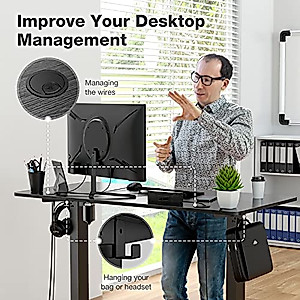 HappYard Height Adjustable Electric Standing Desk, 47 x 23 Inches Adjustable Desk w/ 4 Memory Button, Splice Board, 2 Hooks, 2 Outlet Boxes, Adjustable Height Computer Desk for Home Office, Black