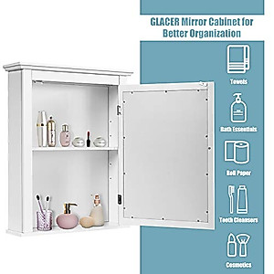 GLACER Bathroom Mirror Cabinet, Wall Mounted Storage Cabinet with Mirror Door and Adjustable Shelf, Mirrored Medicine Cabinet for Bathroom, Living Room, Cloakroom, 22 x 6 x 27.5 inches (White)