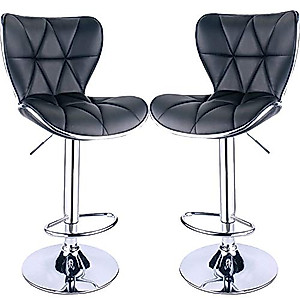 Leader Shell Back Bar Stools Set of 2, Adjustable Bar Stool with Back, Swivel Barstools (Black)