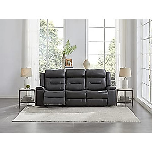 Signature Design by Ashley McAdoo Contemporary Faux Leather Tufted Reclining Power Sofa, Black