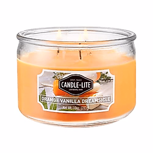 CANDLE-LITE Scented Orange Vanilla Dreamsicle 3-Wick Jar Candle, 10 oz, Yellow, 10 Ounce