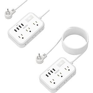 5ft Extension Cord and 15ft Extension Cord Bundle, 6 Outlets Power Strip with 4 USB Ports, NTONPOWER Flat Plug Extension Cord, Overload Protection, Wall Mount for Travel, Home Office, Dorm, Nightstand