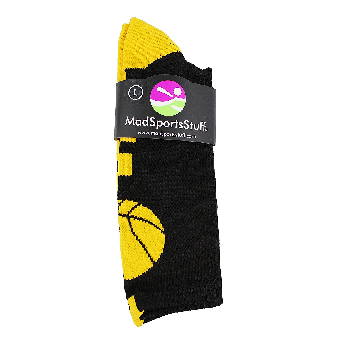 MadSportsStuff Basketball Logo Athletic Crew Socks, Medium - Black/Gold