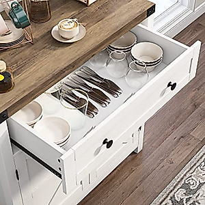 HOSTACK Coffee Bar Cabinet, Modern Farmhouse Buffet Sideboard with Drawer and Adjustable Shelf, Barn Door Storage Cabinet for Kitchen, Dining Room, Bathroom, Entryway, White