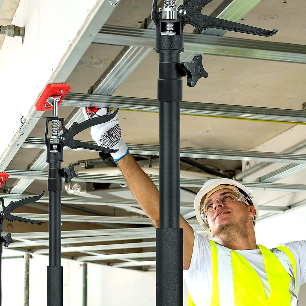 2PK Support Pole,Steel Telescopic Quick Adjustable 3rd Hand Support System, Support Rod, Supports up to 154 lbs Construction Rods for Cabinet Jacks Cargo Bars Drywalls Extends from 50 Inch to 118 Inch