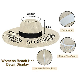 Beach Hats for Women - Foldable Straw Hat Embroidered Wide Brim Floppy Sun Hat UPF 50+, Honeymoon, Travel, Cruise White