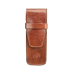 Maxwell Scott - Personalized Luxury Leather Fountain Pen Case/Holder for up to 3 Pens - The Pienza - Chestnut Tan