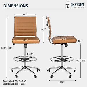 Okeysen Drafting Chair Armless Desk Stool, 400 LBS Ergonomic Fabric Tall Office Chair with Adjustable Foot Ring, Modern Standing Desk Chair with Ribbed Mid Back, Swivel Rolling Drafting Stool.