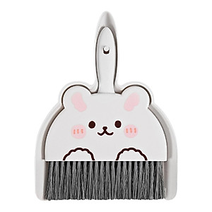 IEUDNS Mini Dustpan and Brush Set Small Broom and Dustpan Set Portable Dustpan and Brush Set for Desktop Computers Kitchen Office, White Bunny