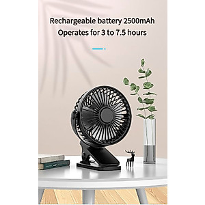 ANYPOWK Mini Clip on Fan, 4 Inches - 2500mAh Rechargeable Battery Operated Stroller Fan, Personal Fan for Bed, Baby Stroller, Outdoors, Car Seat, Gym - Black