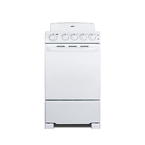 Summit 20" Electric Range, 220V 4 Burner Range, 2.3 cu.ft. oven, White- RE203W