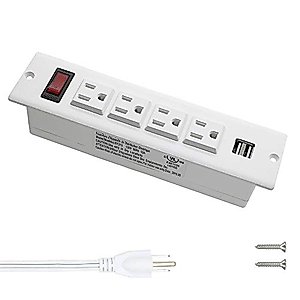 Recessed Power Strip Socket with USB Ports Mountable Desk Power Outlet Desktop Power Strip 4 AC Outlets 2 USB Ports for Conference Cabinet Sofa Countertop UL Listed