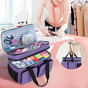 BAFASO Large Sewing Organizer Bag with an Individual Pouch and Detachable Dividers, 2 Layers Sewing Storage Bag for Sewing Supplies, Purple