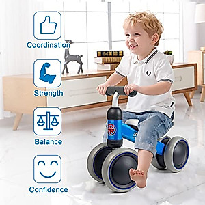 Ancaixin Baby Balance Bikes 10-24 Month Toddler Walker | Riding Toys for 1 Year Old Boys Girls | No Pedal Infant 4 Wheels Kids Bicycle | Best First Birthday Gift New Year Holiday Blue