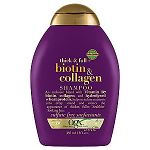 OGX Thick & Full + Biotin & Collagen Volumizing Shampoo for Thin Hair, Thickening Shampoo with Vitamin B7 & Hydrolyzed Wheat Protein, Paraben-Free, Sulfate-Free Surfactants, 13 fl oz
