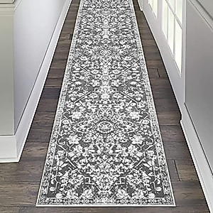 Pauwer Vintage Distressed Runner Rug, Washable Long Area Rug, Medallion Carpet Runner for Laundry Room Kitchen Floor Hallways Bedroom (Grey, 1.7'X10' Ft)