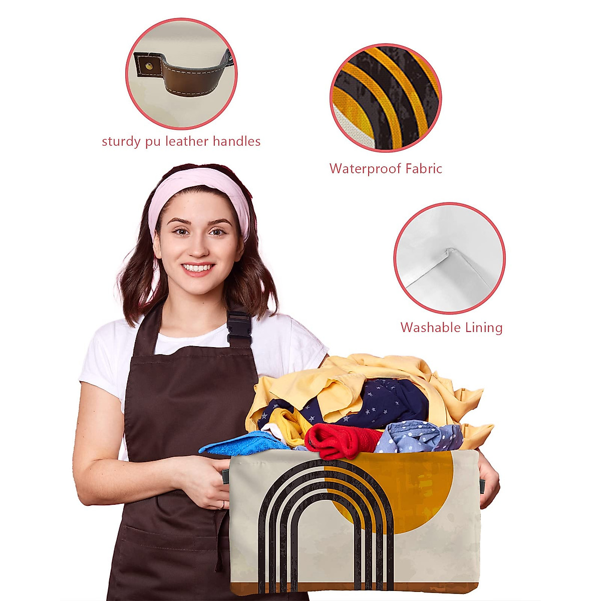 2PCS Cube Storage Bins, Waterproof Moving Boxes with Handles, Washable Closet Clothes Organizer Foldable Aesthetic Terracotta Mid Century Modern Abstract Art Toy Box Shelf Baskets 15x11x9.5 inch