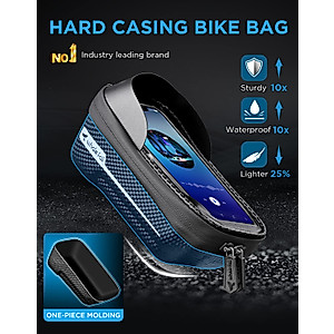 whale fall Newest Hard Casing Bike Bag, Bike Accessories, Never Deform/Waterproof, Bike Phone Holder Bike Phone Mount with 0.25mm Sensitive TPU Touch-Screen, with Rain Cover for Phones under 6.9''