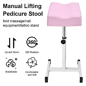 Pedicure Manicure Footrest, Adjustable Height with Soft Cushion Pedicure Stool Non-Slip, Pedicure Nail Equipment for Salon Spa Beauty,Pink