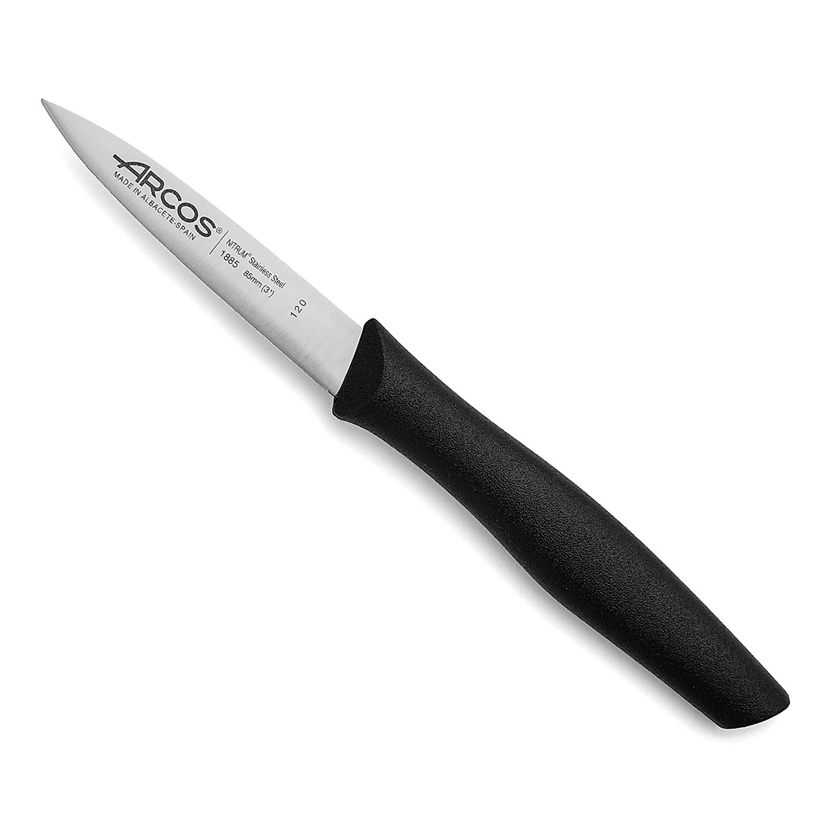 ARCOS Paring Knife 3 Inch Stainless Steel. Professional Kitchen Knife for Cut, Peel and Clean Food. Ergonomic Polyoxymethylene Handle and 85mm Blade. Series Nova. Color Black