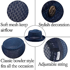6Pcs Summer Mesh Pork Pie Hat Beach Party Fedora Cap Boater Porkpie Breaking Bad Flat Hat for Men Women Straw