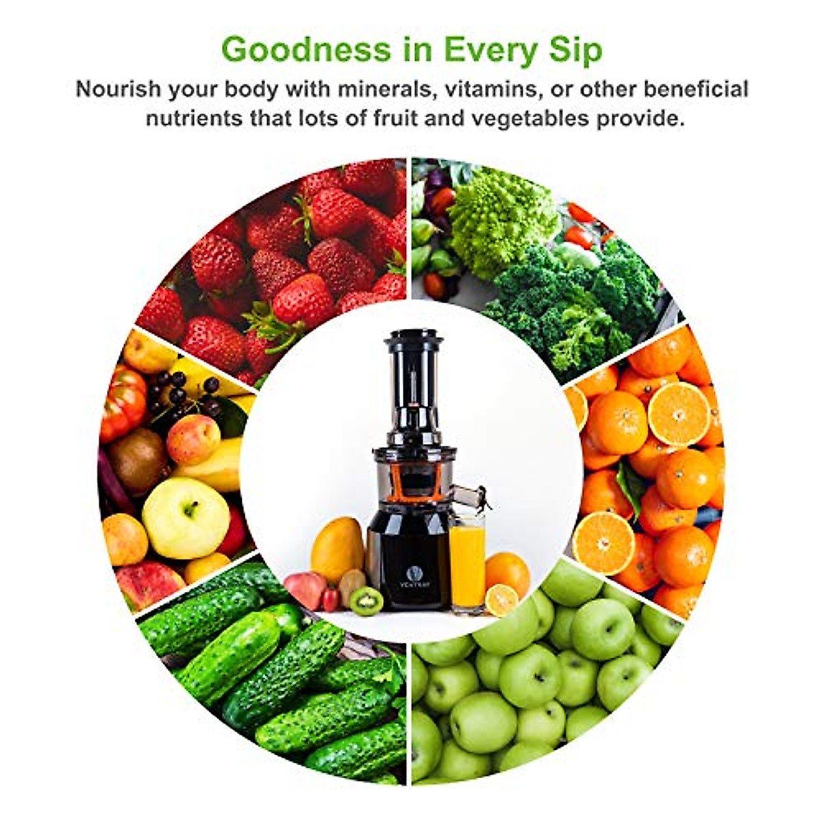 Ventray Slow Juicer Machine, Electric Cold Press Masticating Juice Extractor Maker for Citrus Orange Fruit Vegetable with Quiet Motor & Large Feed Chute, Vertical Compact Design and Easy Clean - 809